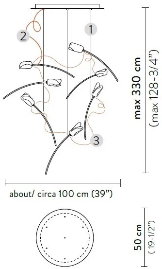 Slamp Tulip 7 round, závěsné designové svítidlo, 7x3,2W LED 3000K stmívatelné, průměr 50cm