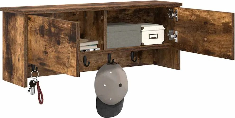 věšák, nástěnný, s dvířky, háčky, kompozitní dřevo, 30x80x20 cm, kouřový dub, Dekorino TK20260024