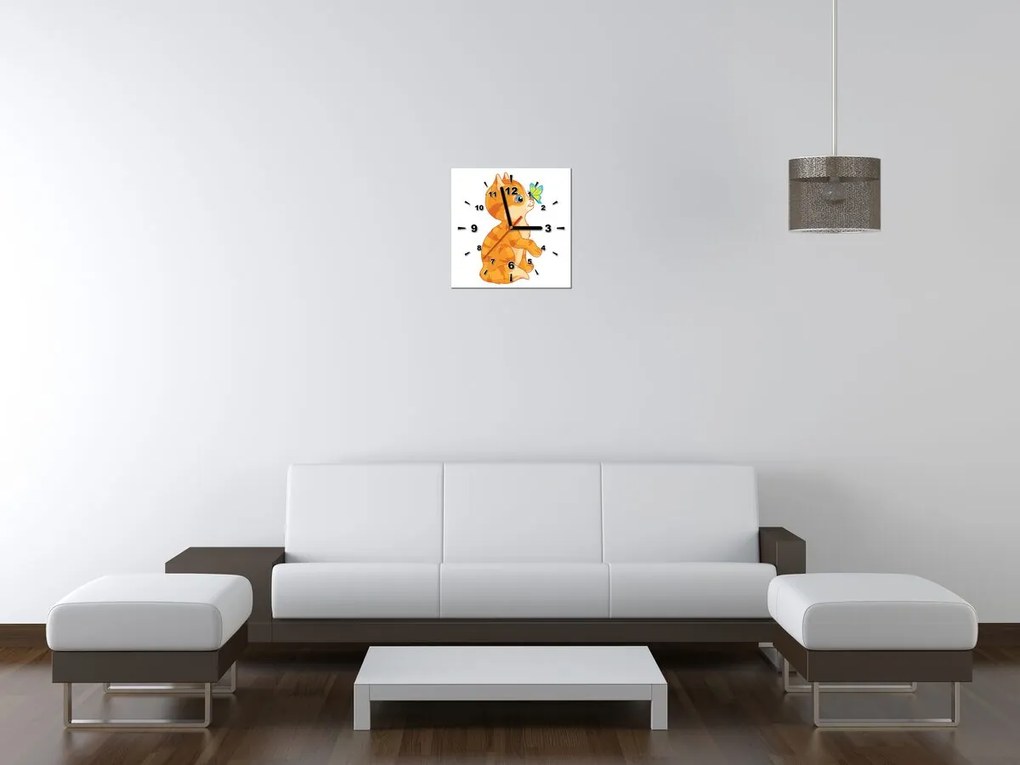 Gario Obraz s hodinami Oranžová kočička Rozměry: 30 x 30 cm