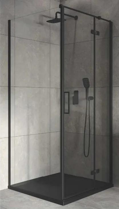 Cersanit Jota, rohový sprchový kout 90 (dveře levé) x 90 (stěna) x 195, 6mm čiré sklo, černý profil, S160-003