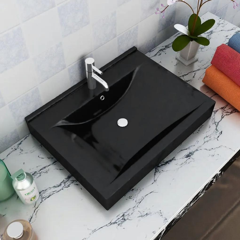 Luxusní obdélníkové keramické umyvadlo - černé | 60x46 cm | BIANO