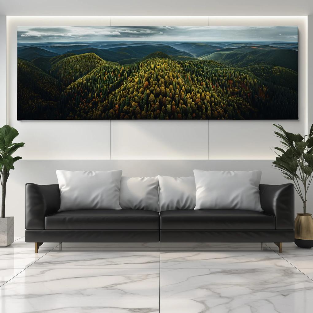 Obraz na plátně - Krajina s lesy, kam se podíváš FeelHappy.cz Velikost obrazu: 240 x 80 cm