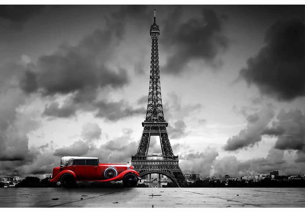 Pětidílná vliesová fototapeta Retro auto v Paříži, rozměr 375x250cm, MS-5-0027