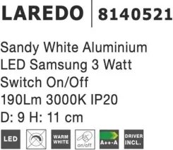 Nástěnné LED svítidlo NOVA LUCE LAREDO 3W 3000K 8140521