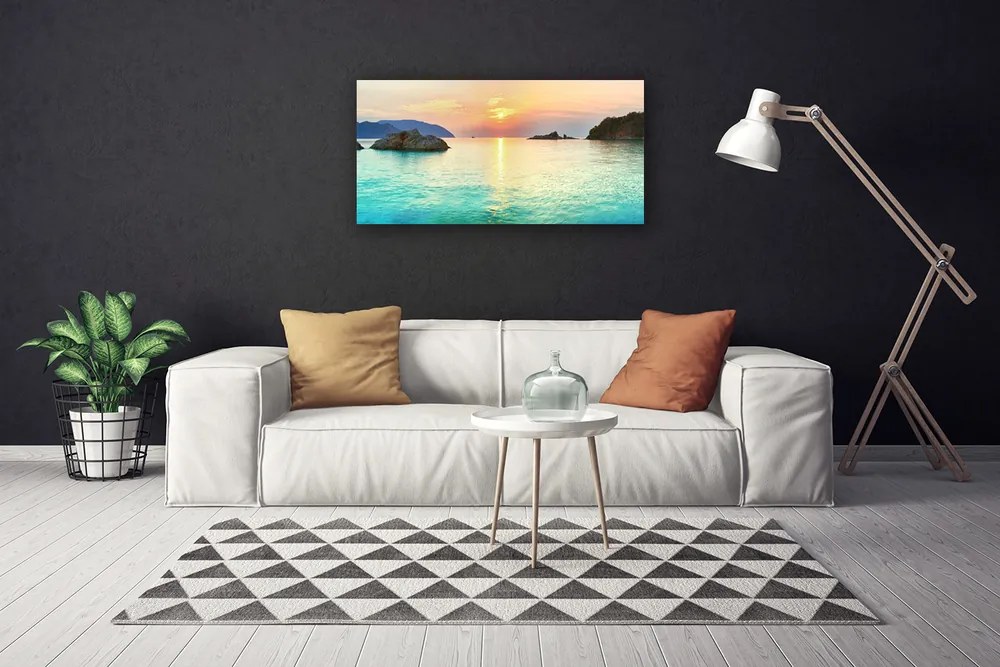 Obraz na plátně Slunce Skály Moře Krajina 140x70 cm