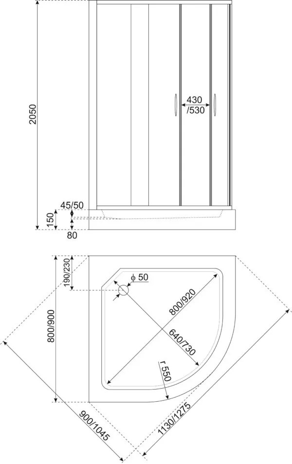 Novoterm Čtvrtkruhový sprchový kout NV-Intro 90x90 chrom/grafit + vanička XN