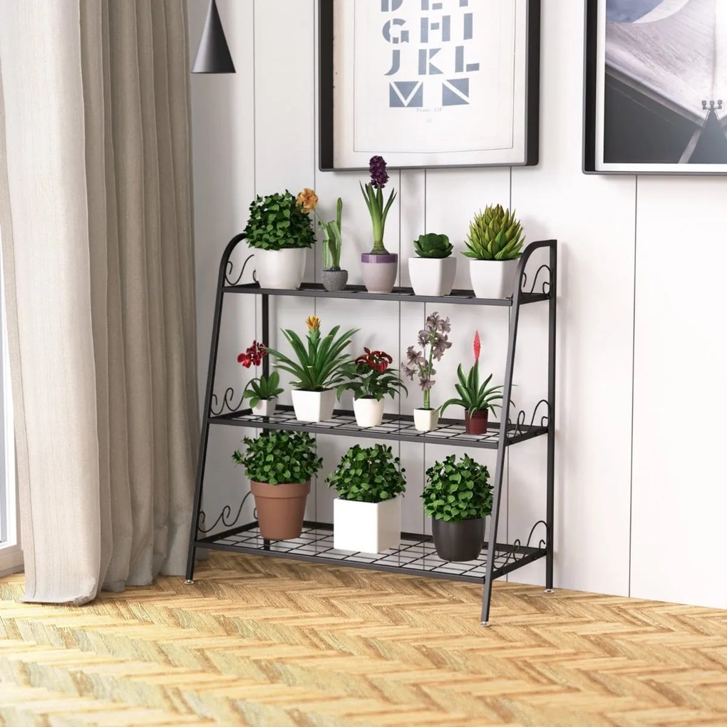 Costway Polička na rostliny 3-Tier kovový stojan na rostliny – 81 × 35 × 82 cm