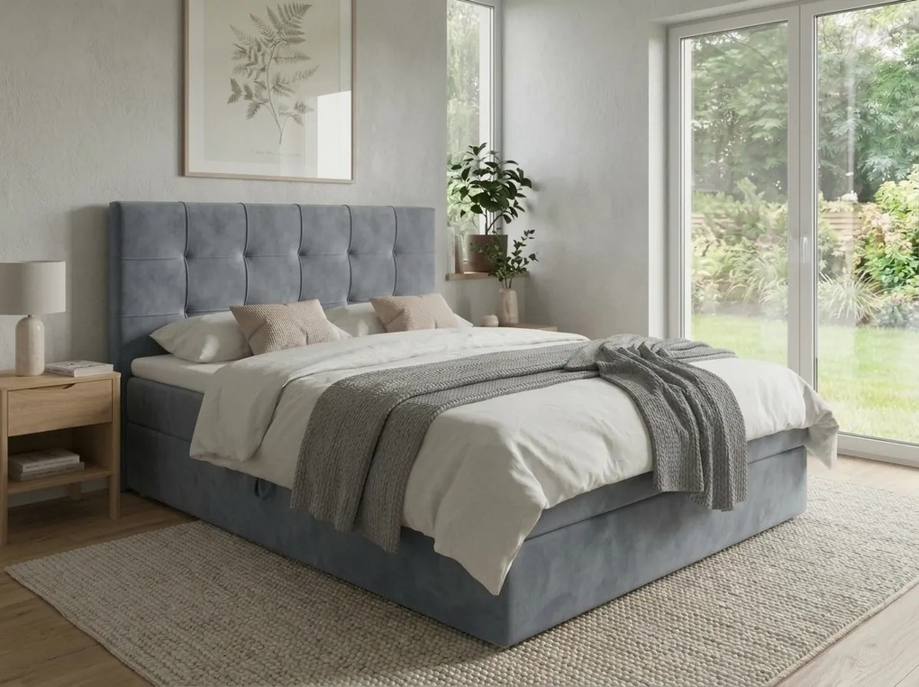 Čalouněná postel boxspring DIRELIS TRINITY 140x200 cm šedá Matrace: Matrace Bonell pružinová