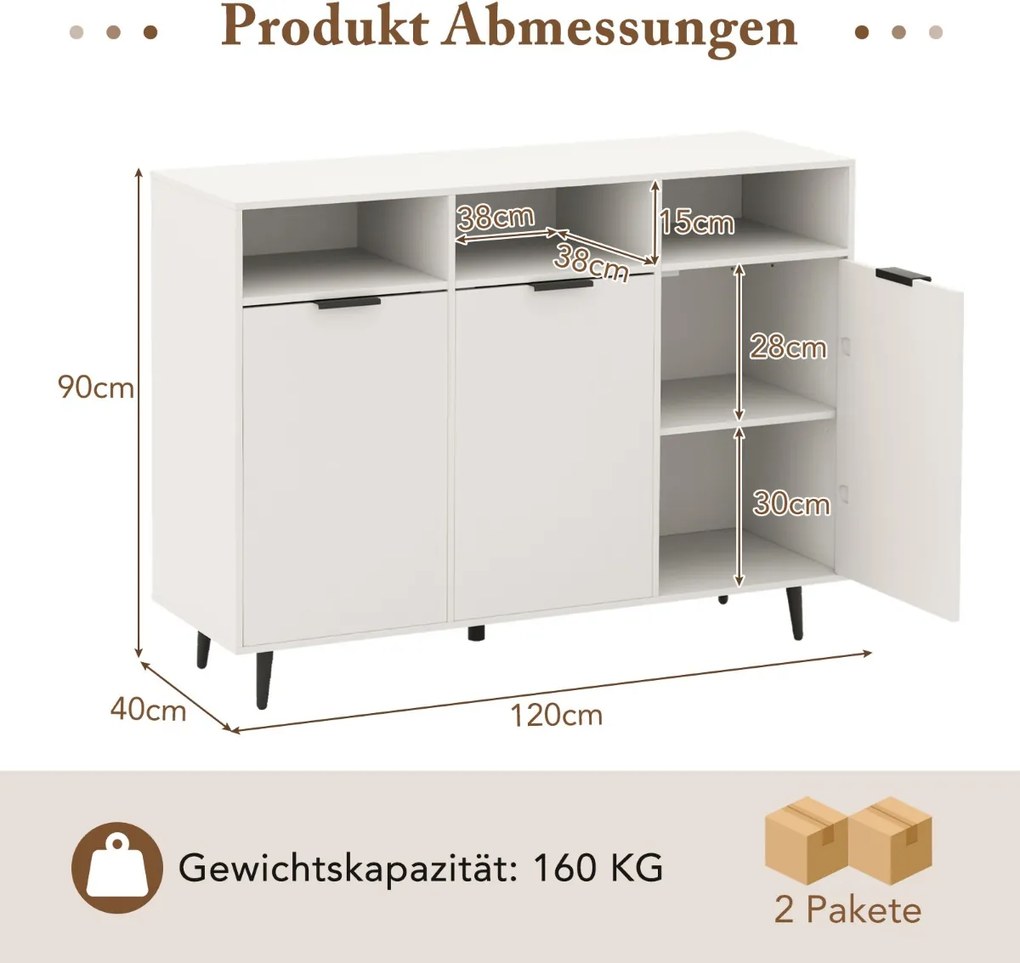Costway Dřevěná kuchyňská skříňka s 5 nastavitelnými policemi – 120 × 40 × 90 cm