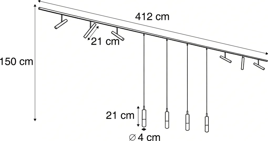 Moderní kolejnicový systém černý s 6 bodovými světly a 4 závěsnými světly tmavě bronzový 1-fázový - Slimline Avery Loyce