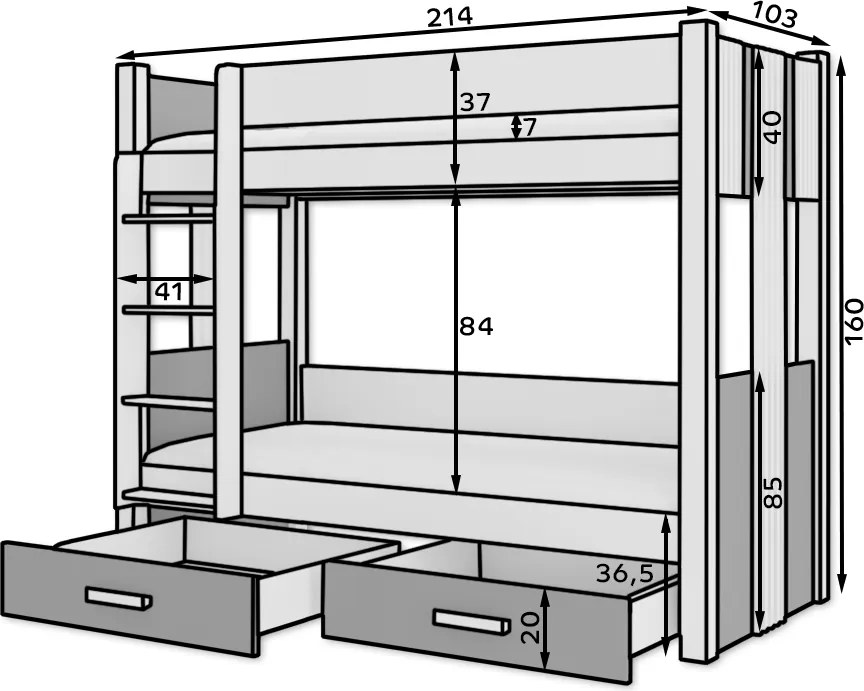 ADRK Furniture Patrová dvoulůžková postel s matracemi ARTA 200x90 CH-ARTA-W_G-M-200