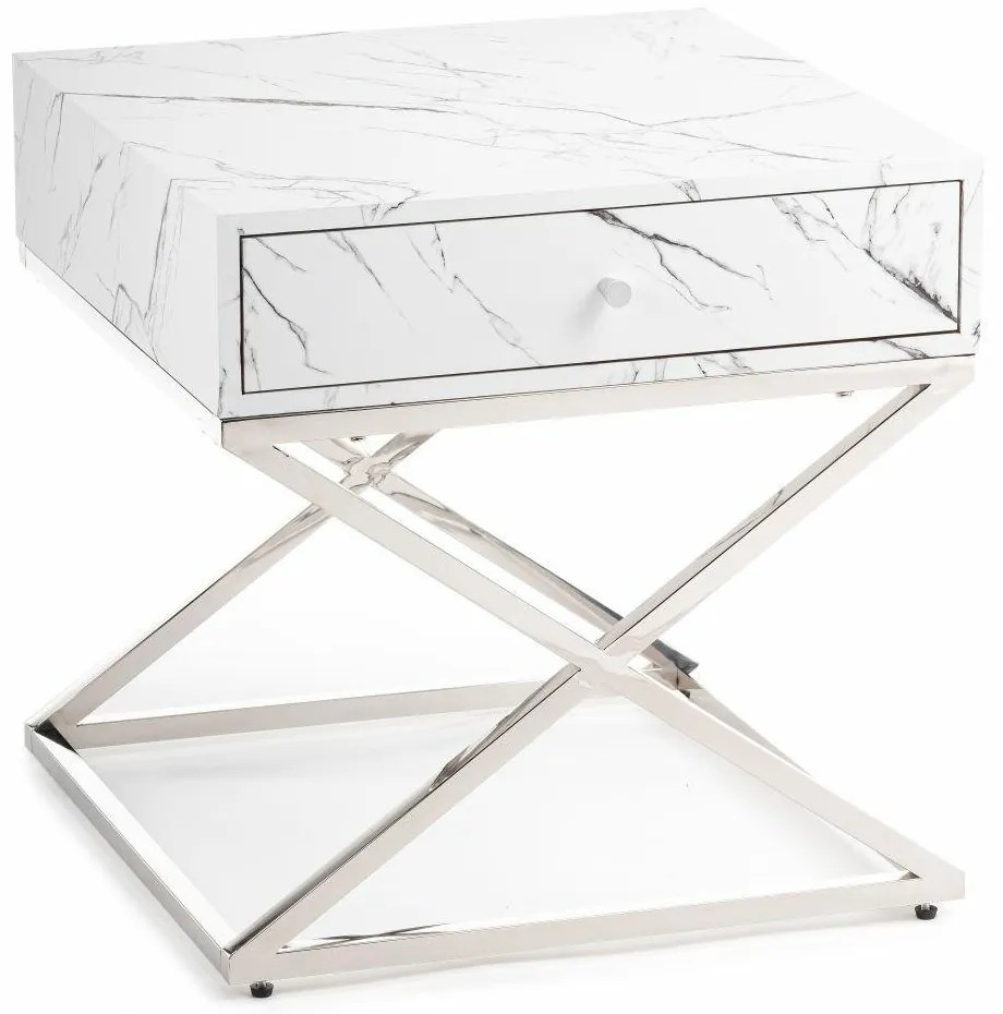 DekorStyle Noční stolek Saliba Silver Light 55 cm bílý