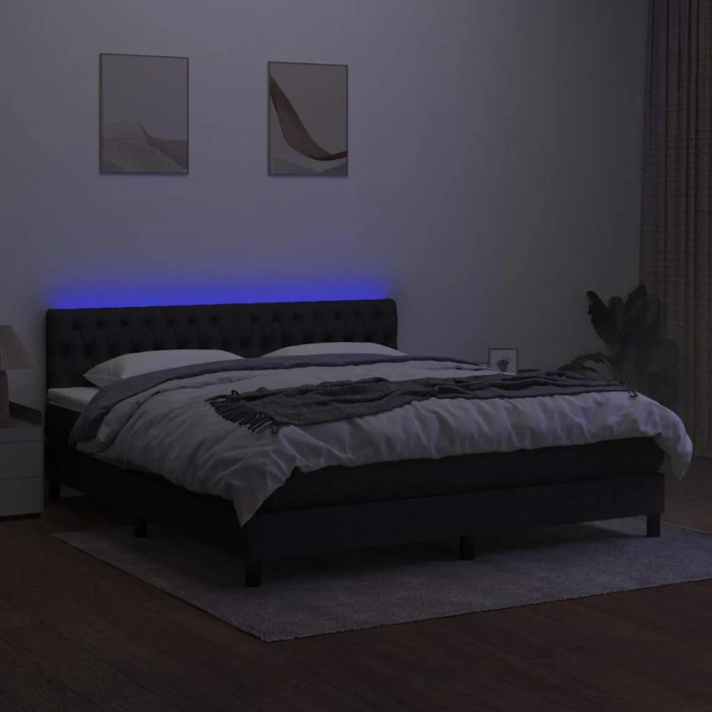 Box spring postel s matrací a LED černá 180x200 cm textil 3133415