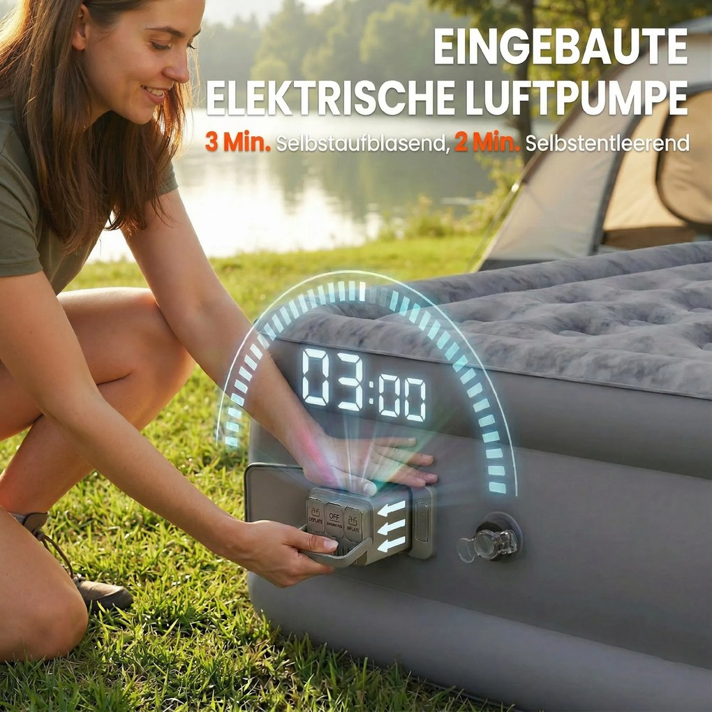 Nafukovací matrace pro 1 osobu Samonafukovací nafukovací postel s integrovanou elektrickou pumpou za 3 minuty Polstrovaný povrch