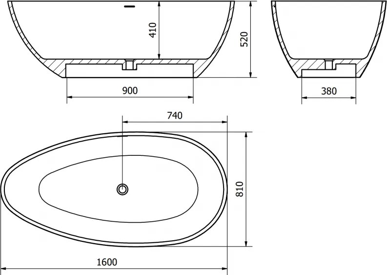Mexen Imola, volně stojící vana z konglomerátu 160 x 81 cm, bílá lesklá, 57281608010