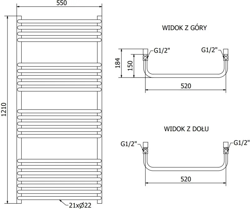 Mexen Apollo koupelnový radiátor 1210 x 550 mm, 641 W, černý - W117-1210-550-00-70