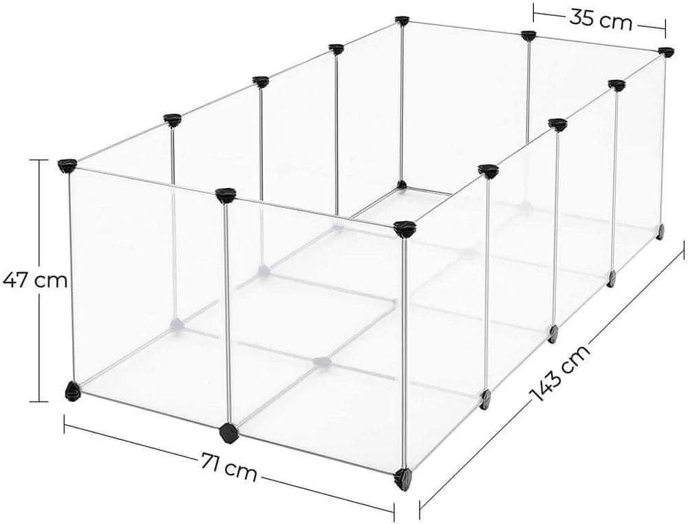 SongmicsHome Ohrádka pro malá zvířata z průhledného plastu BEN, 143x71x47cm, transparentní