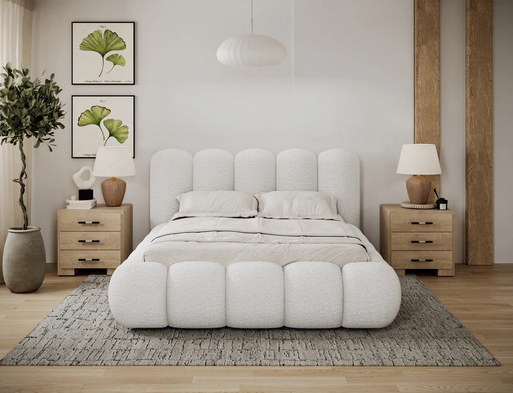Postel Oloroso 160x200 s kovovým roštem a úložným prostorem, bílé bouclé