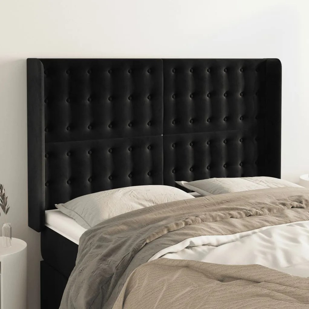 Čelo postele typu ušák černé 147x16x118/128 cm samet 3120064