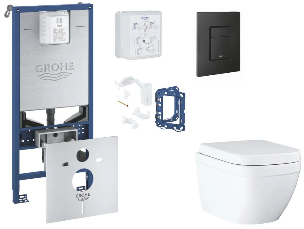 Grohe Rapid SLX - Set předstěnové instalace, klozetu, sedátka SoftClose, tlačítka Even a sady pro vhazování tablet, Triple Vortex, phantom black SANI11BB5127