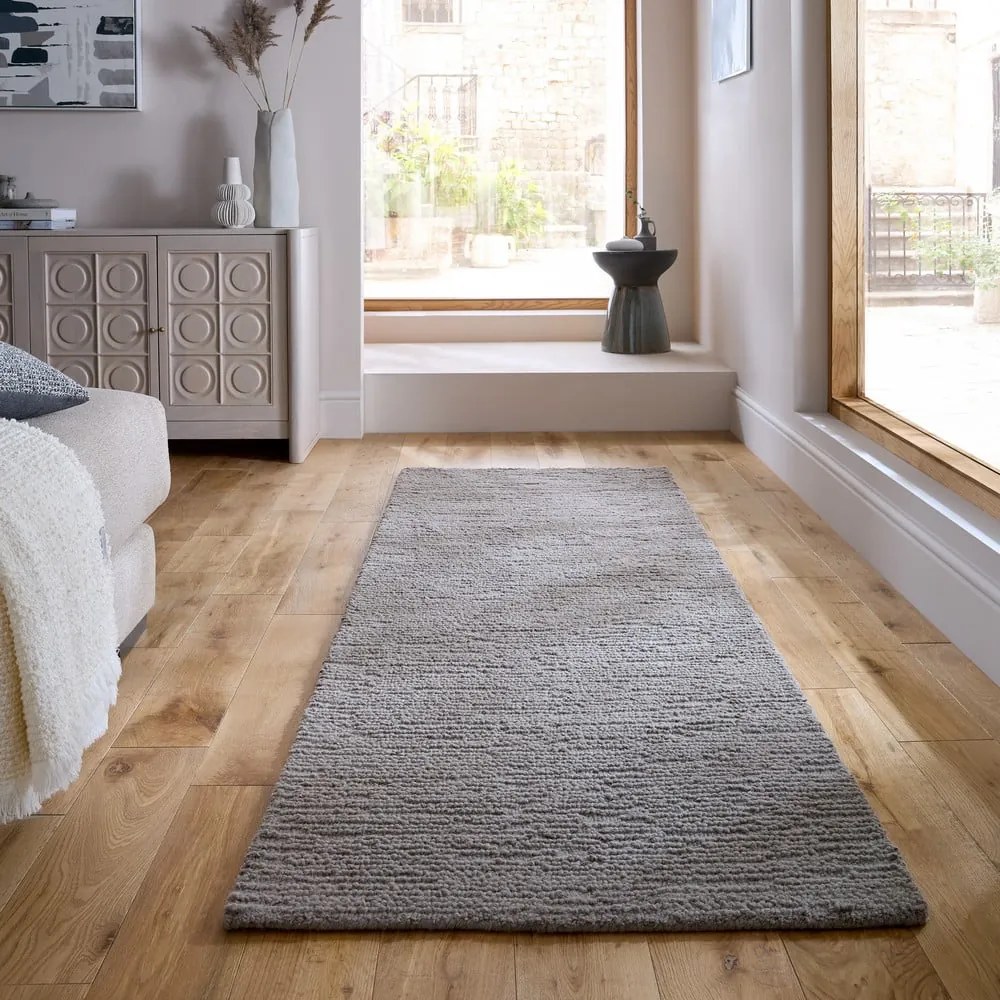 Šedý ručně tkaný vlněný běhoun 80x230 cm Harris Boucle – Flair Rugs