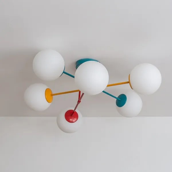 Přisazený lustr MOON 6xE27/15W/230V tyrkysová/žlutá/červená