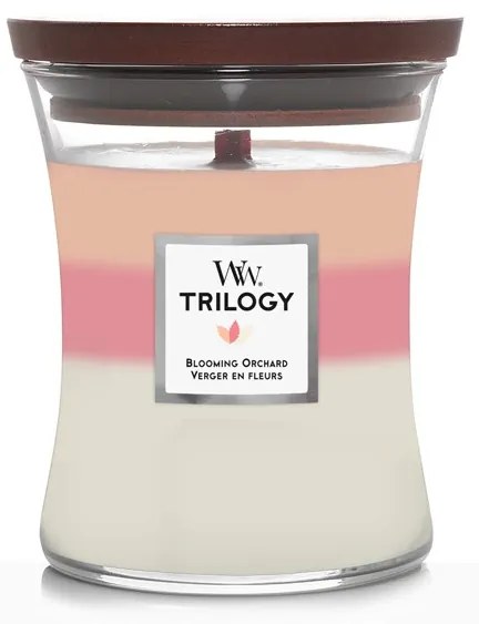 WoodWick vonná svíčka s dřevěným knotem střední Blooming Orchard 275g