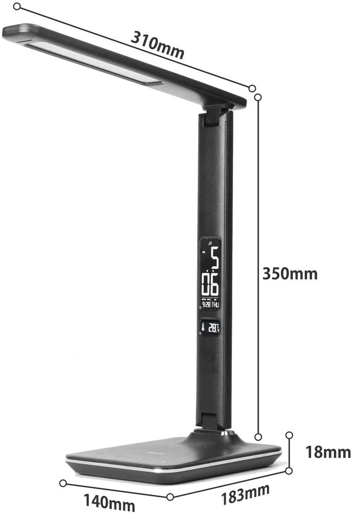 LED stolní lampička Immax KINGFISHER Qi černá s bezdrátovým nabíjením Qi a USB