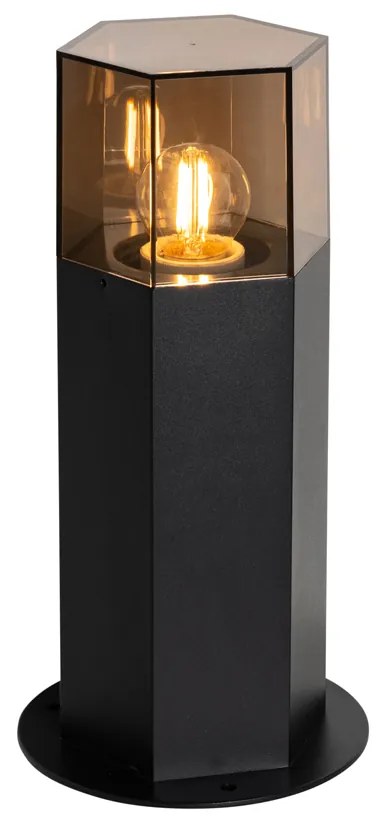 Venkovní stojací lampa černá s kouřovým stínítkem šestihranným 30 cm - Dánsko