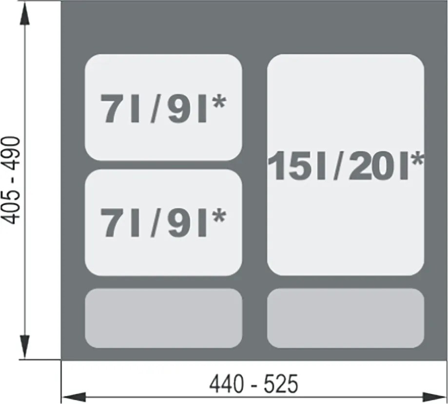 Sada odpadkových košů 1x15L + 2x7L | do výsuvné dřezové skříňky 60 cm