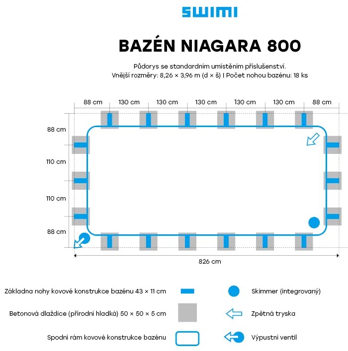 Technypools Bazén NIAGARA 800 8,26 x 3,95 x 1,25 m (0923P) Barva: šedá