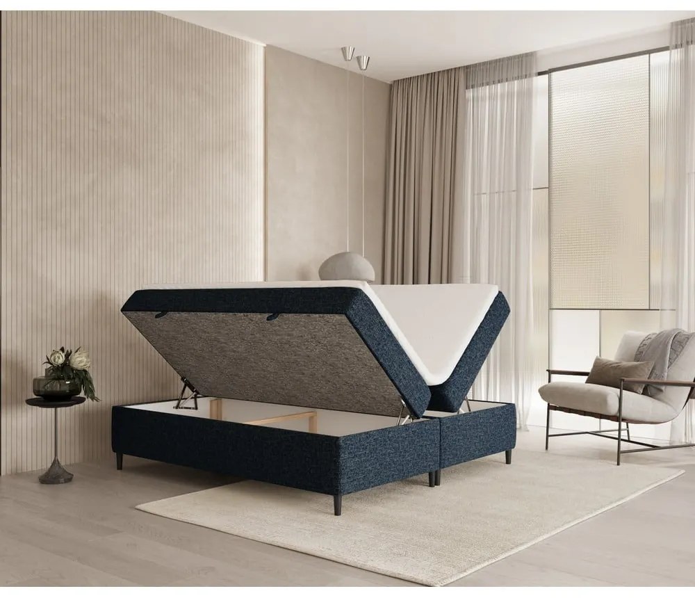 Tmavě modrá boxspring postel s úložným prostorem 180x200 cm Araya – Maison de Rêve