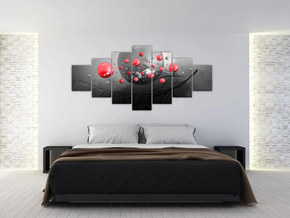 Obraz červených abstraktních koulí (210x100 cm)