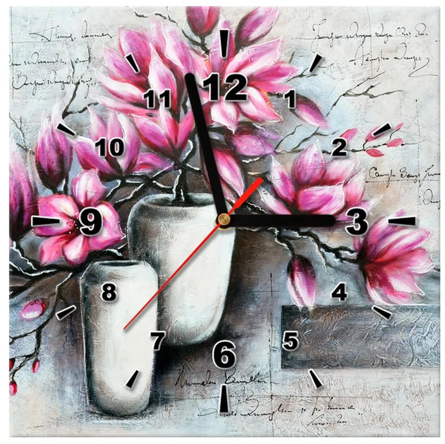 Gario Obraz s hodinami Růžové magnolie ve váze Rozměry: 100 x 40 cm
