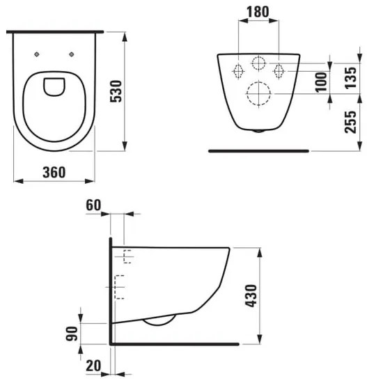 Laufen Pro WC závěsné 53 cm, Rimless, černá matná H8209667160001