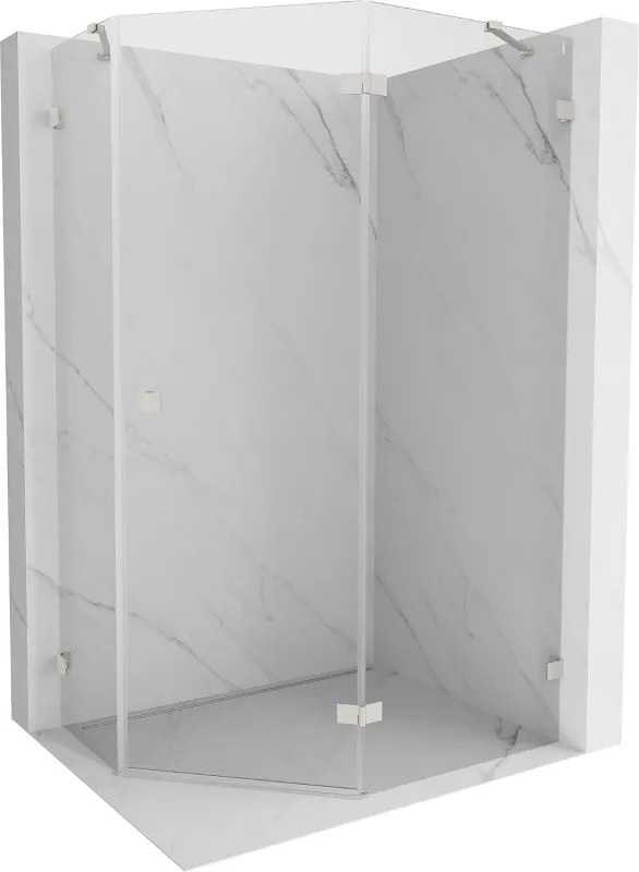 Mexen Lunar, pravý výklopný pětiúhelníkový sprchový kout 100 x 80 cm, 8mm čiré sklo, ocelový profil, 831-100P-080L-97-00-P