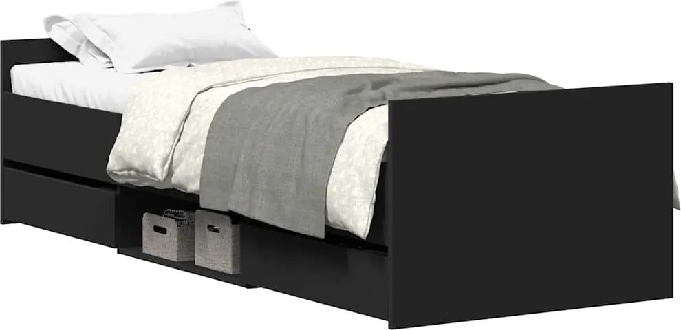 Rám postele s hlavovým a nožním čelem černý 90 x 200 cm 3203804