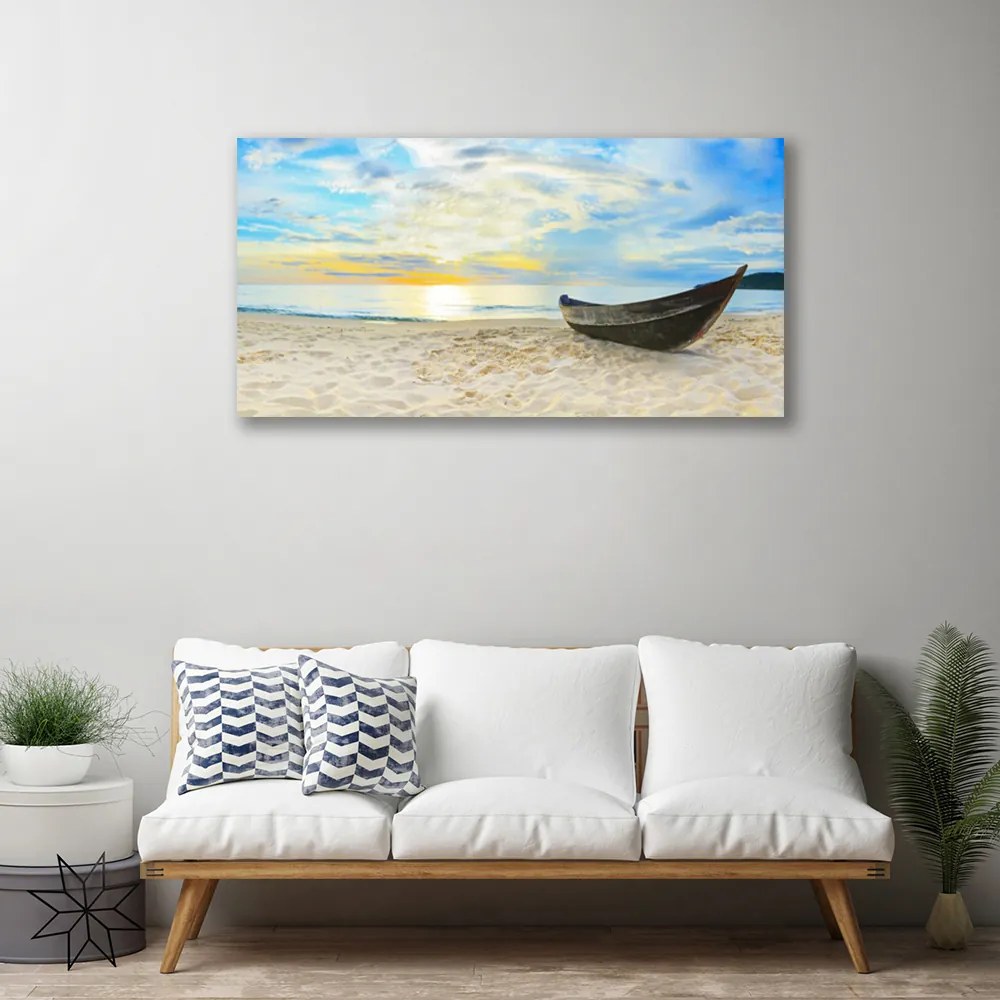 Obraz na plátně Szklany Łódka Plaża Morze 125x50 cm