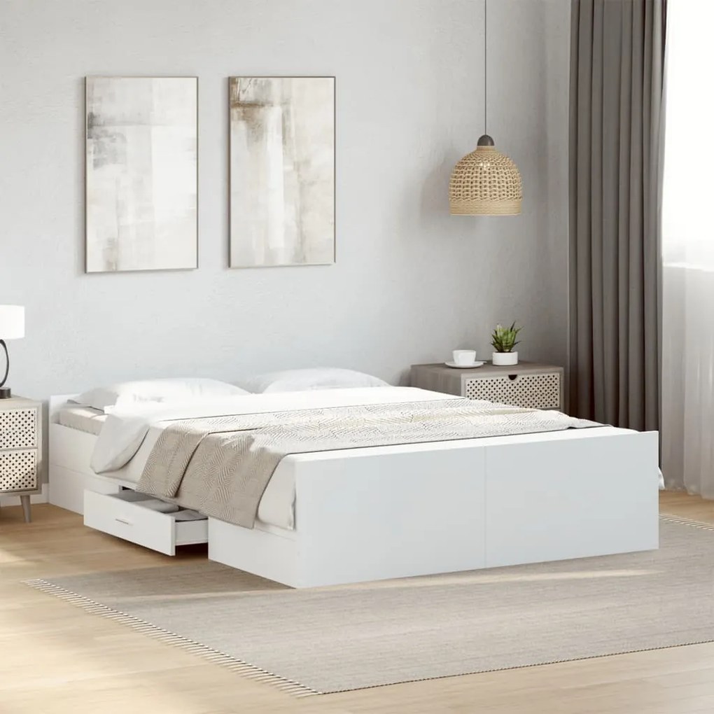 Rám postele se zásuvkami bílý 135 x 190 cm kompozitní dřevo 3280314