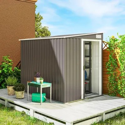 Outsunny Kovový sklad nářadí 2,81 m² 154x206,5x181 cm Nářaďový přístřešek se skloněnou střechou, základna 845-983V00LG
