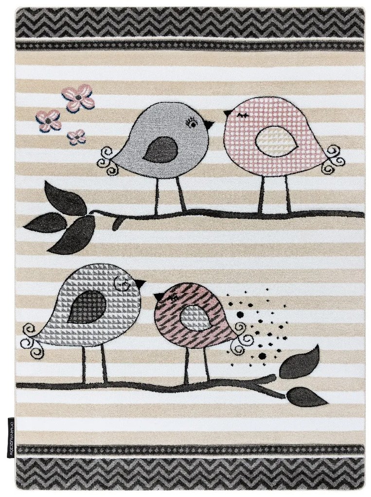 Dywany Łuszczów, Dětský kusový koberec Petit Birds cream, 160x220, šedá, dětský pokoj
