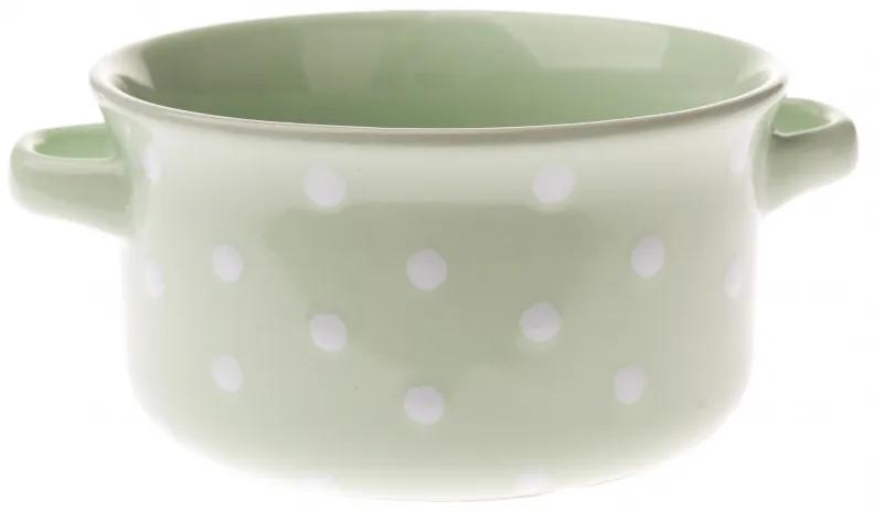 Miska s oušky zelená s bílými puntíky 560ml keramika