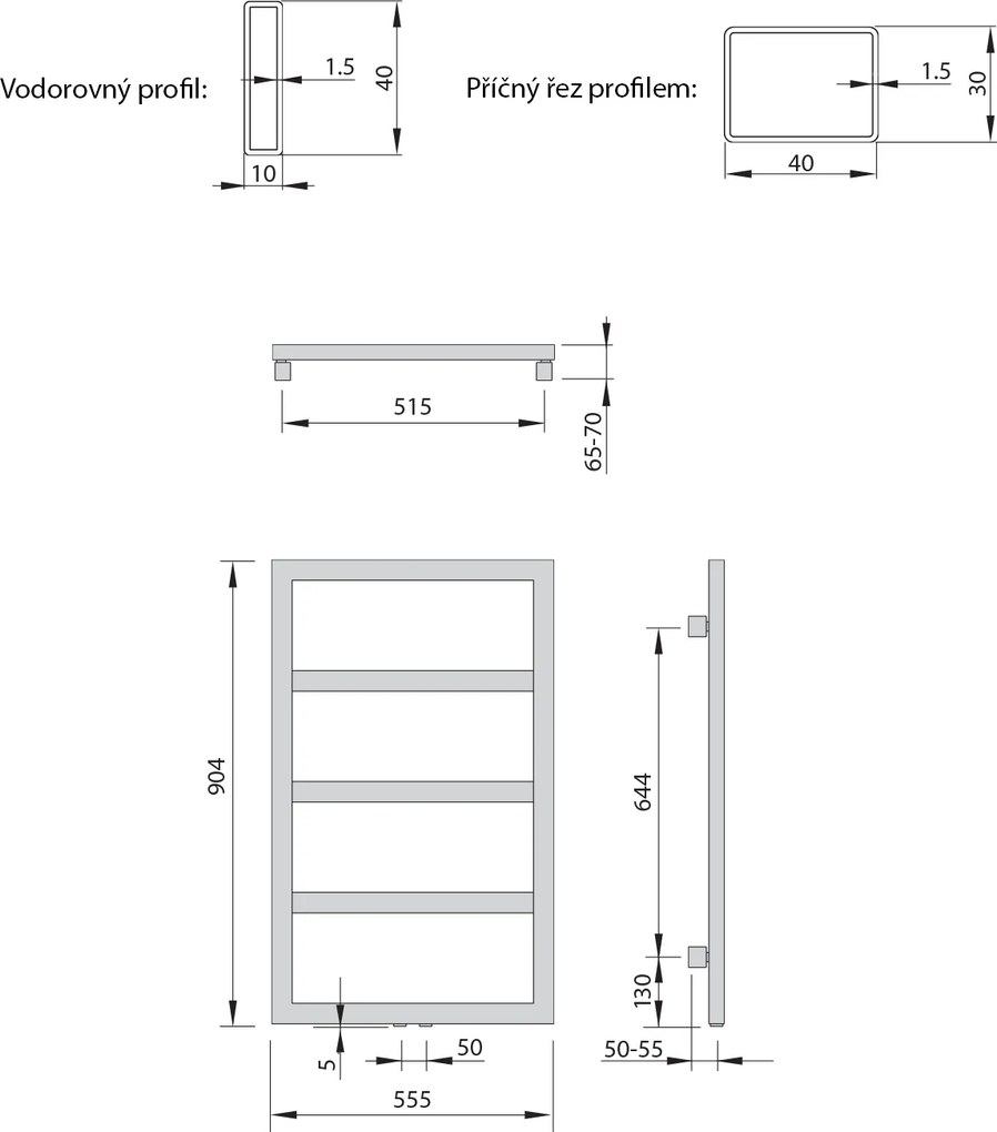 Sapho DENALI 550 x 904 mm DN609SS otopné těleso 292 W stříbrná strukturální