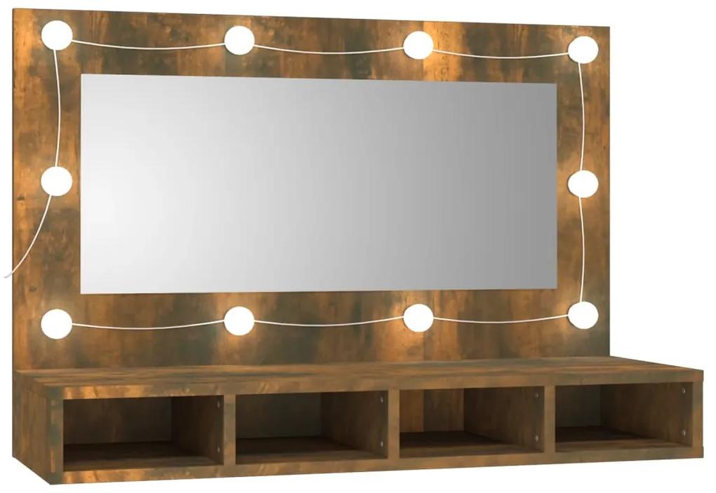 Zrcadlová skříňka s LED kouřový dub 90 x 31,5 x 62 cm