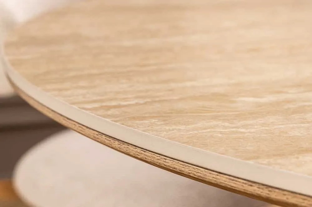 Kulatý keramický jídelní stůl Parthenia 120 cm travertin / dub