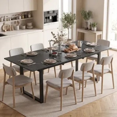 HOMCOM Rozkládací jídelní stůl 140-180 cm pro 6-8 osob, obdélníkový v industriálním designu s ocelovou konstrukcí, černá