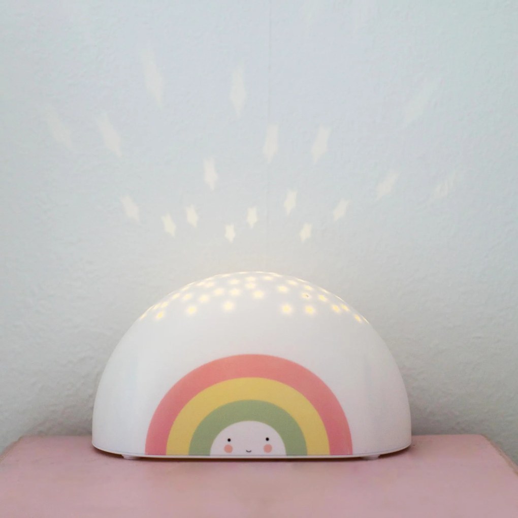A Little Lovely Company Lampička s projektorem noční oblohy Rainbow, bílá barva, plast