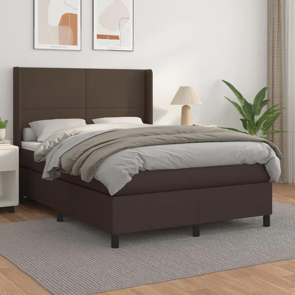 Box spring postel s matrací hnědá 140x190 cm umělá kůže,  3132378