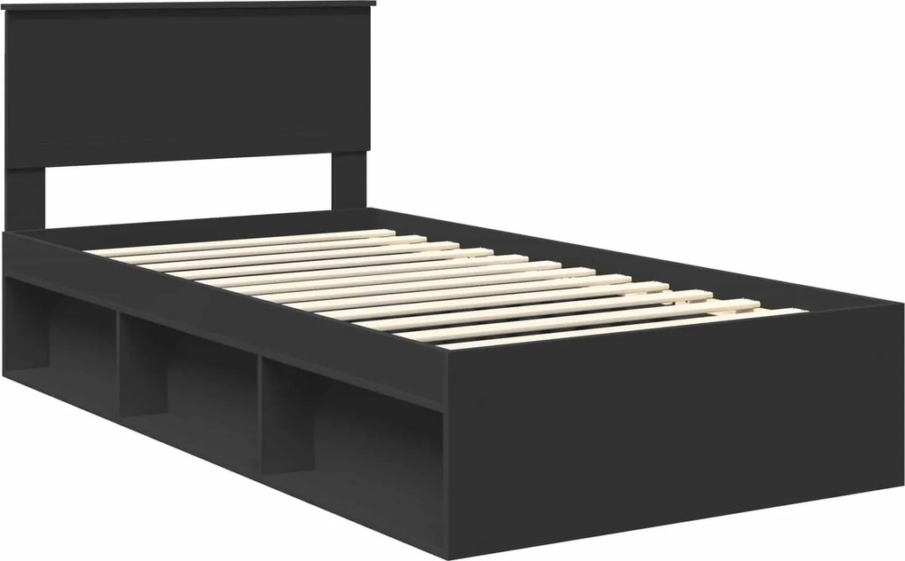 Rám postele s čelo Černá 100 x 200 cm Masivní borové dřevo 3410637