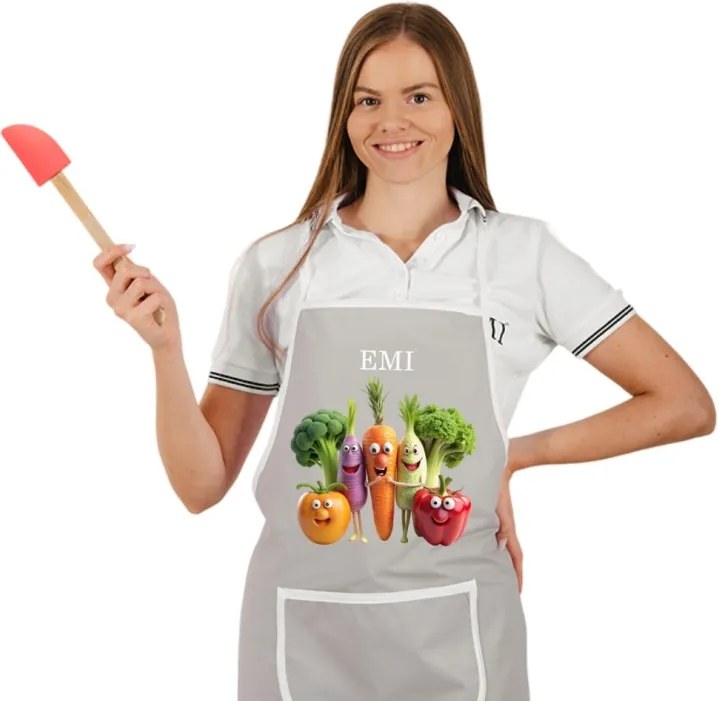 Kuchyňská zástěra Happy Veggie EMI, šedá